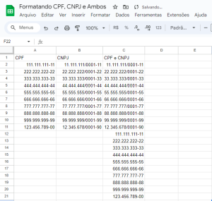 Formatar CPF, CNPJ ou ambos no Google Planilhas