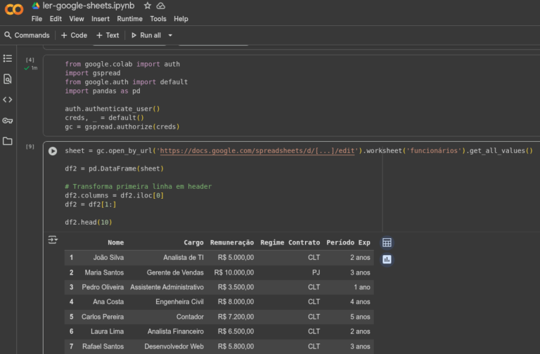 Como ler dados do Google Sheets no Python