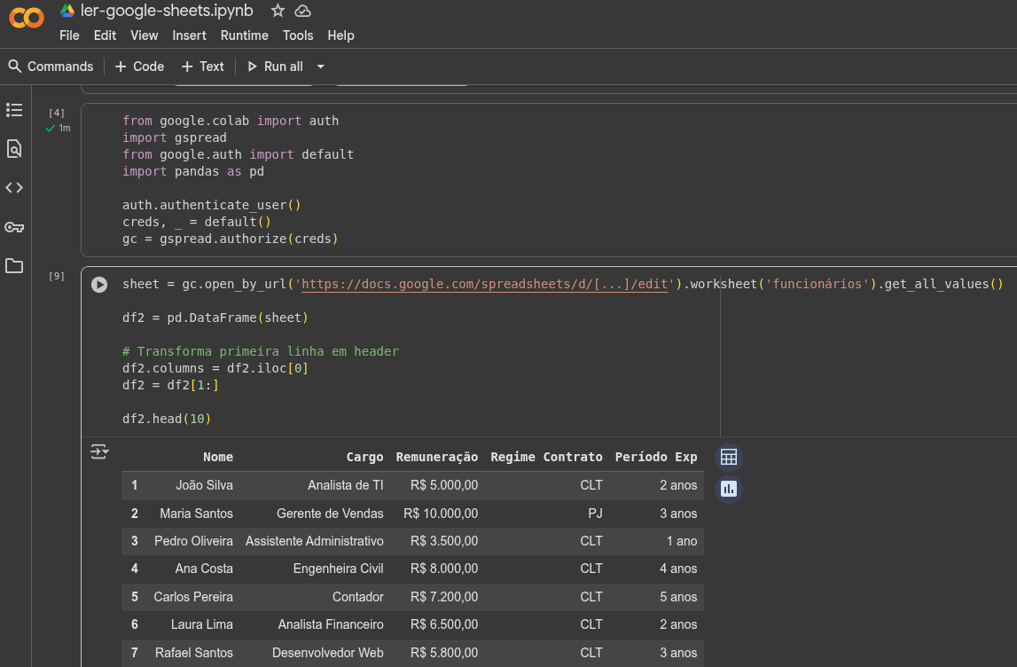 Como ler dados do Google Sheets no Python