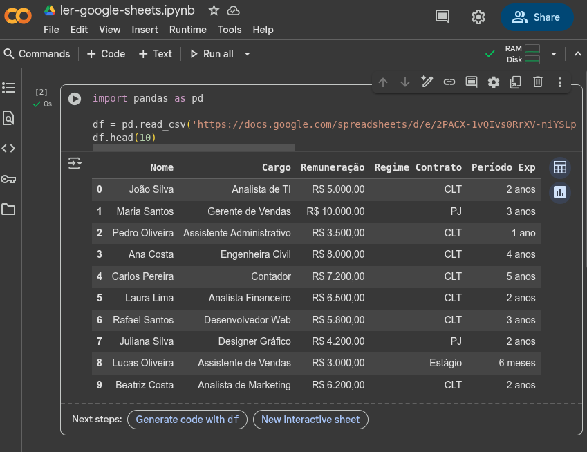 Como ler dados do Google Sheets no Python